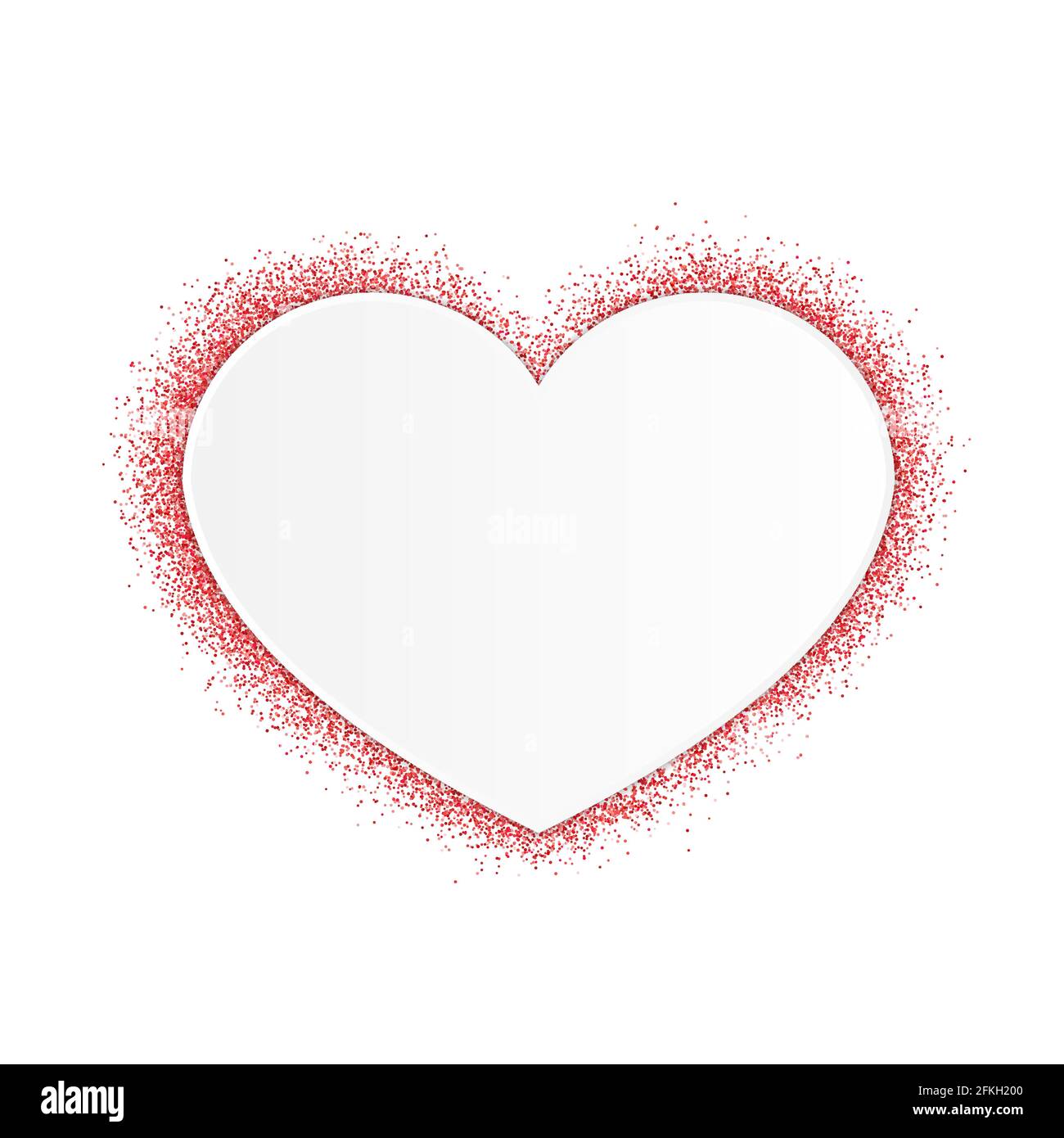 White paper heart and red glitter dots confetti. Valentines day vector ...