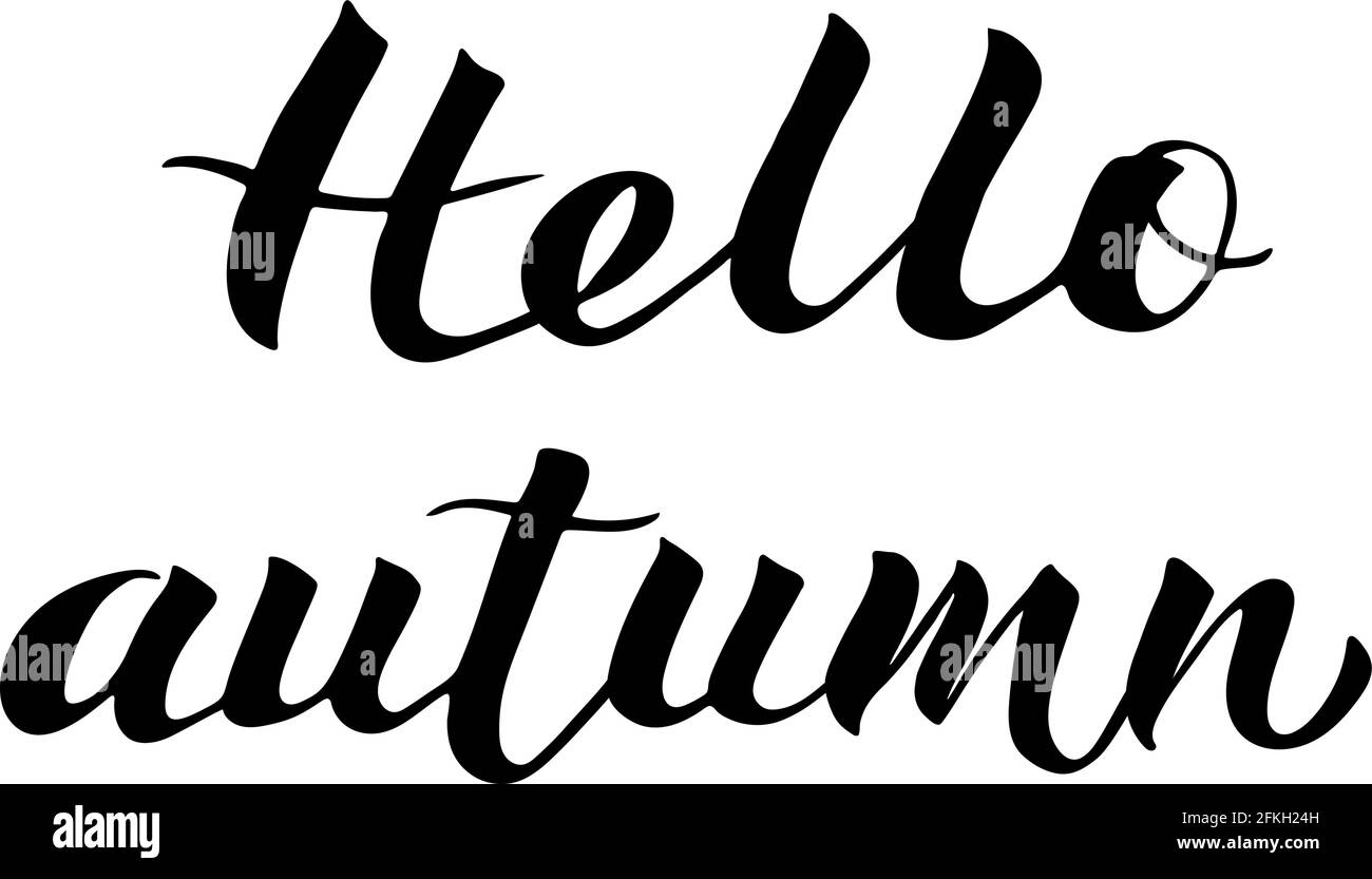 Hello Autumn written with brush pen. Modern calligraphy font ...