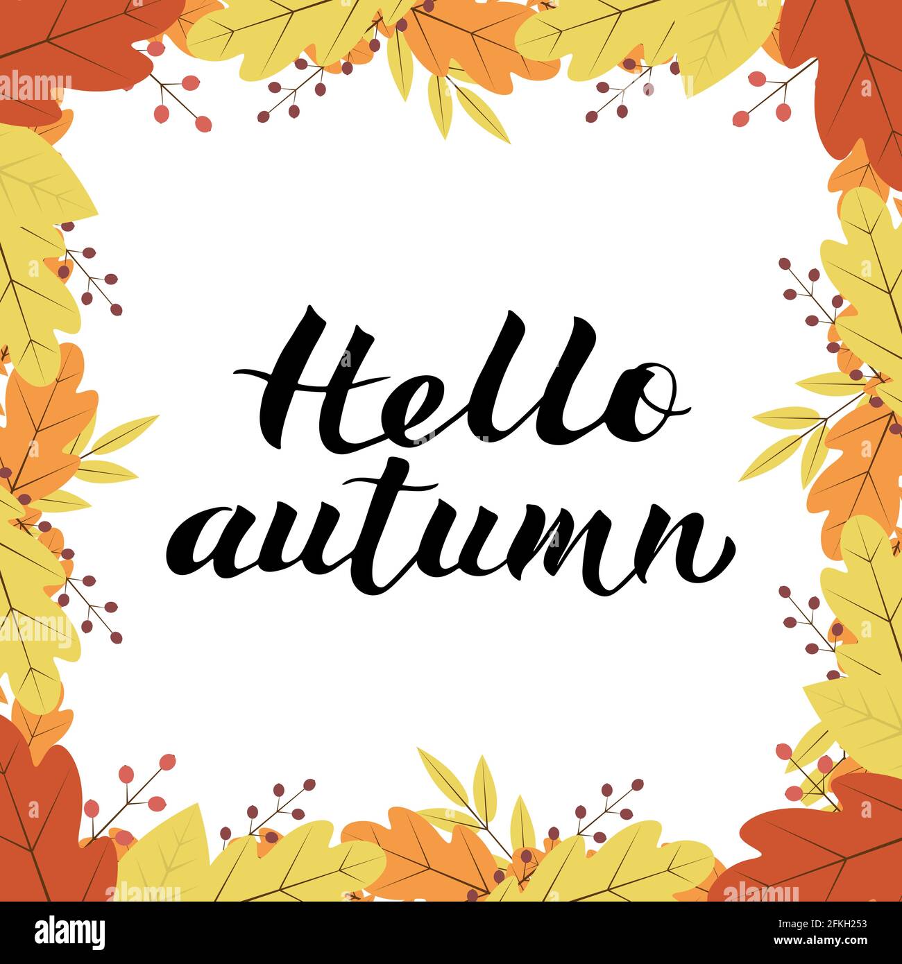Border of colorful autumn leaves and berries. Fall theme vector ...