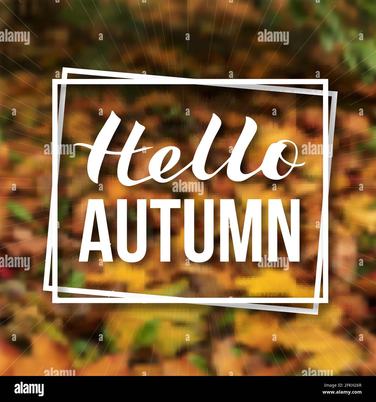 Writing Hello autumn on blurred background of colorful autumn leaves ...