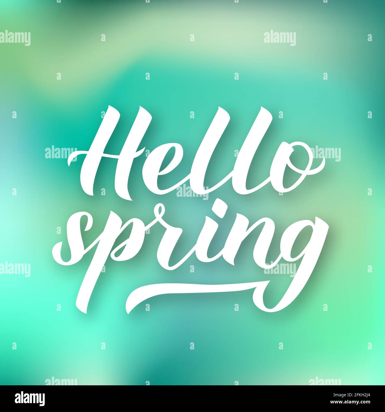 Hello spring calligraphy lettering on green gradient background ...