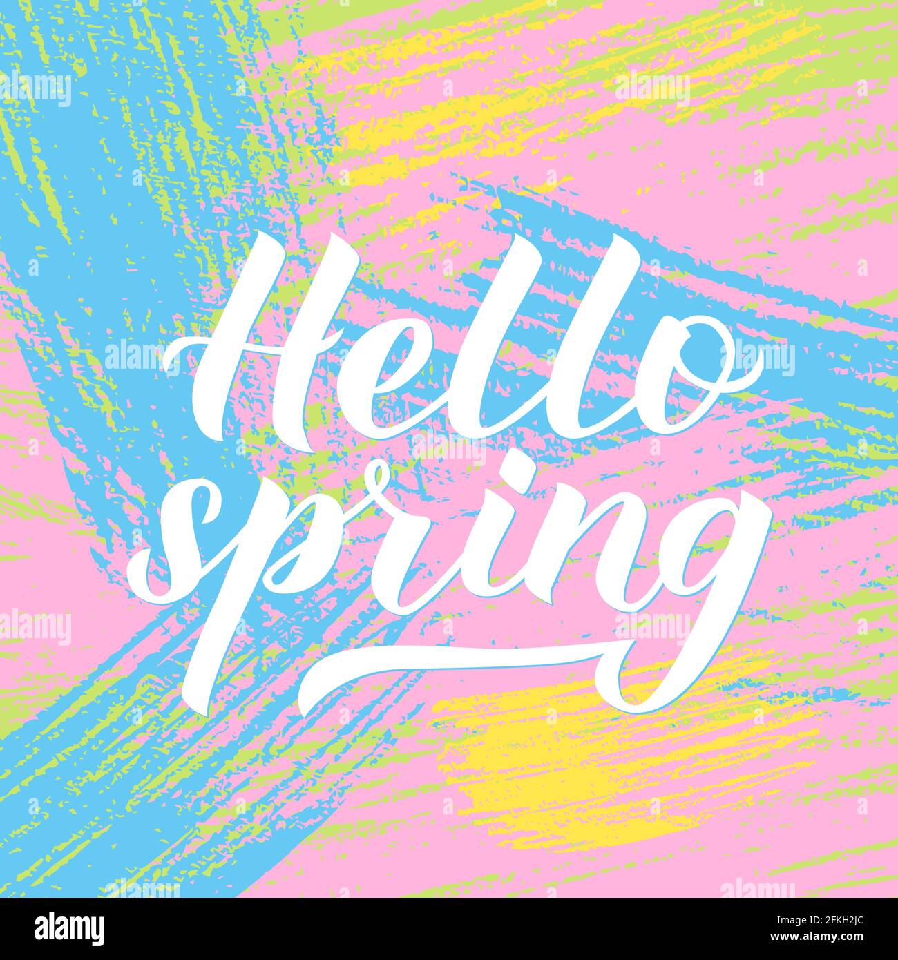 Hello spring calligraphy lettering. Bright colorful brush strokes ...