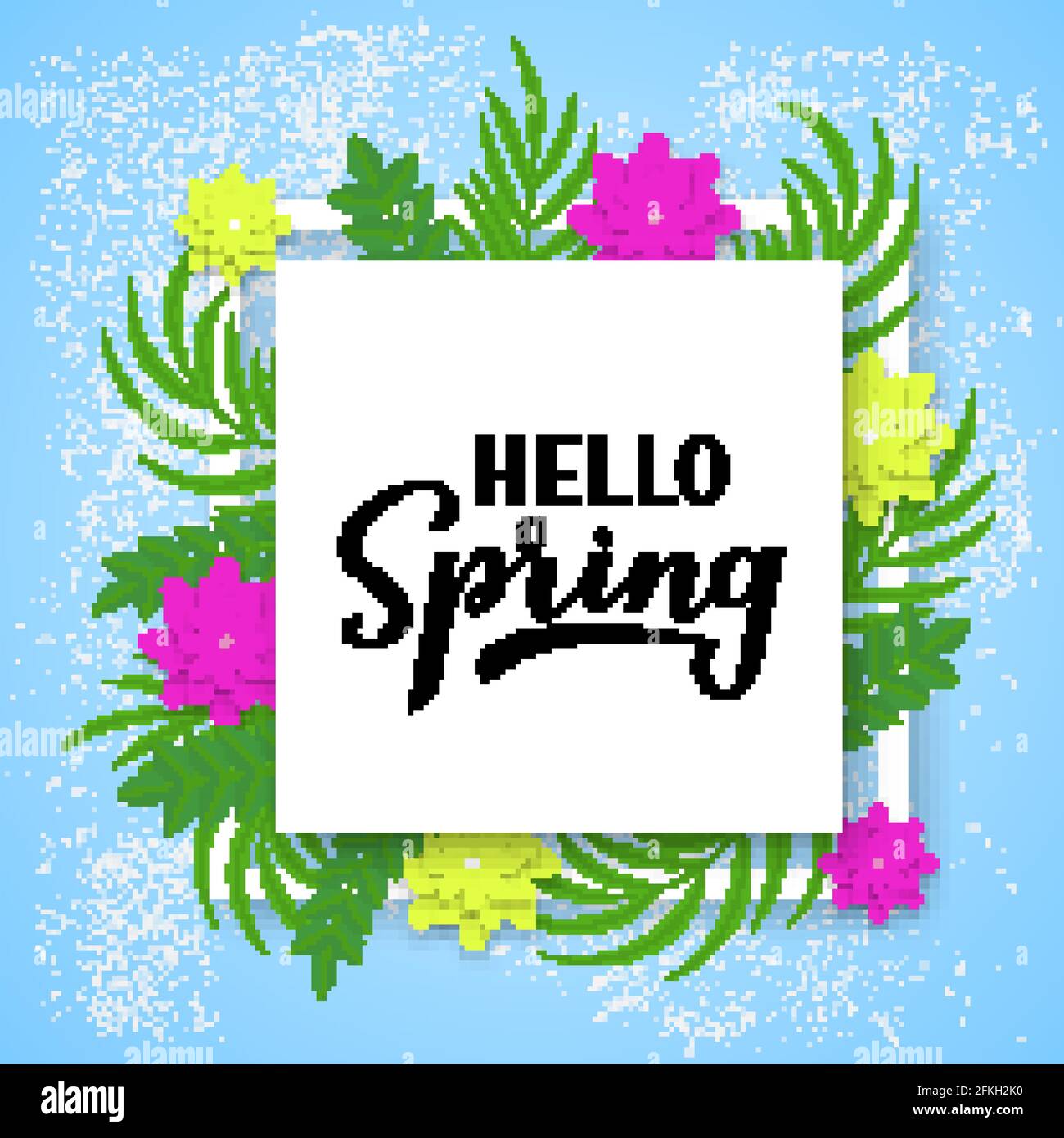 Hello spring calligraphy lettering with greenery and flowers ...