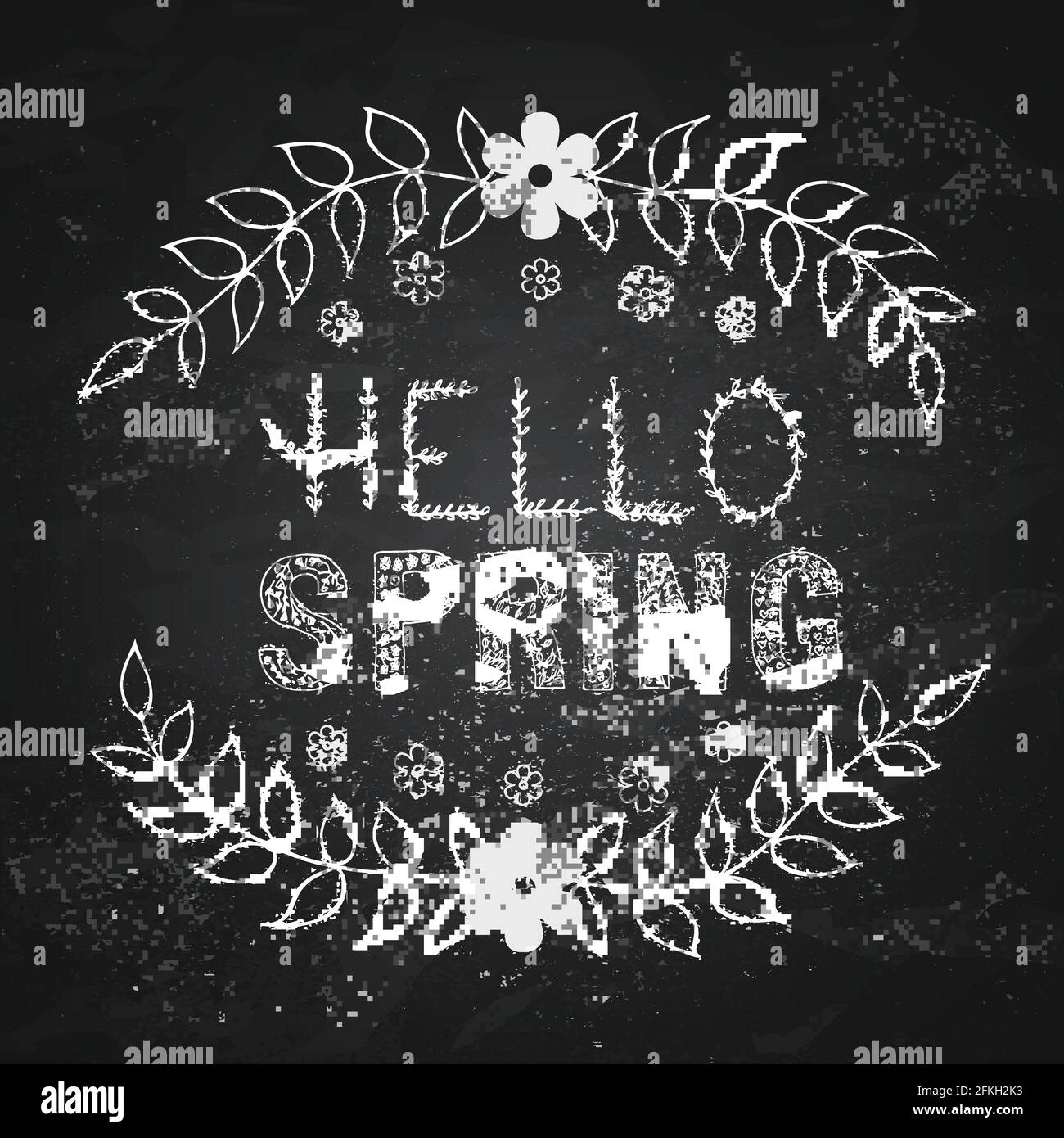 Hello spring hand drawn lettering with floral doodle elements on ...