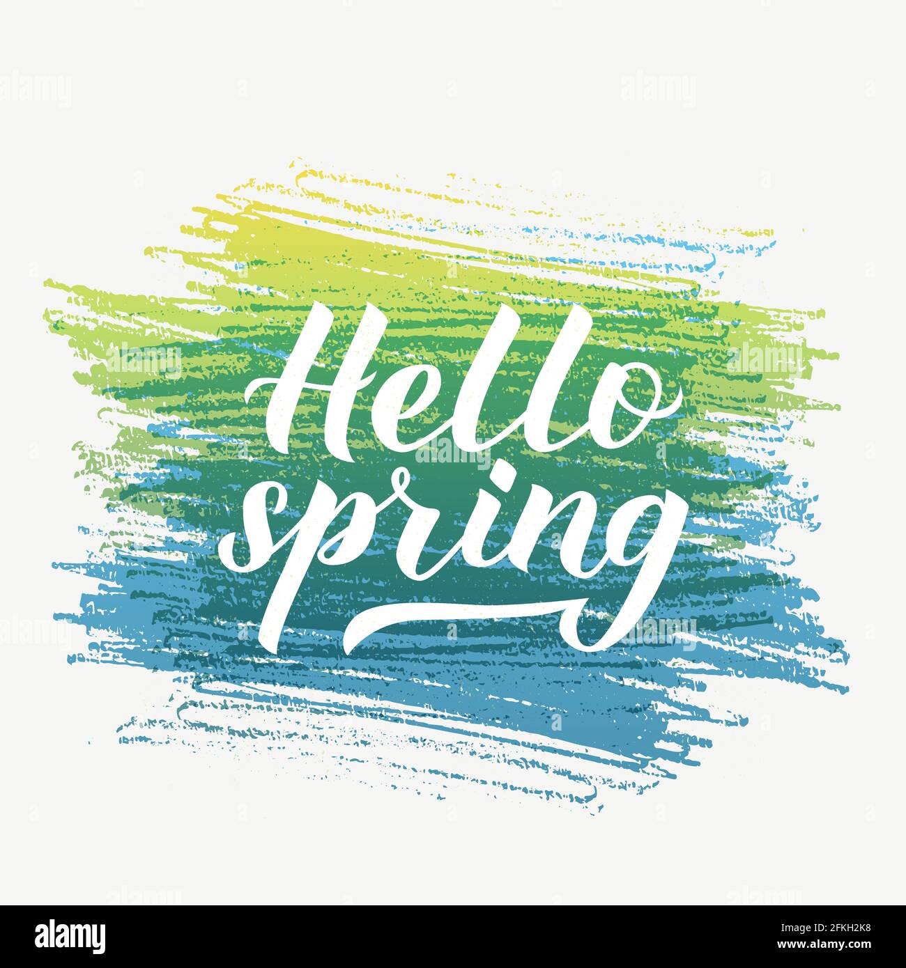 Hello spring calligraphic lettering on colorful pencil stroke ...