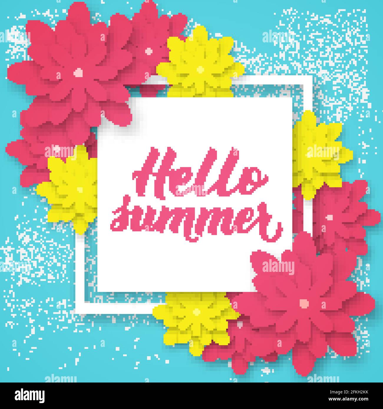 Hello summer calligraphy hand lettering with origami flowers. Paper cut ...