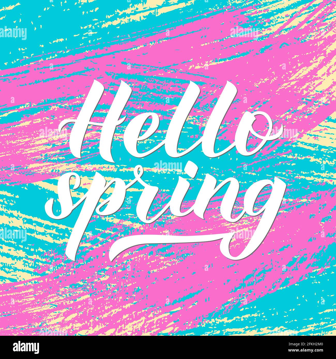 Hello spring calligraphy lettering. Bright colorful brush strokes ...