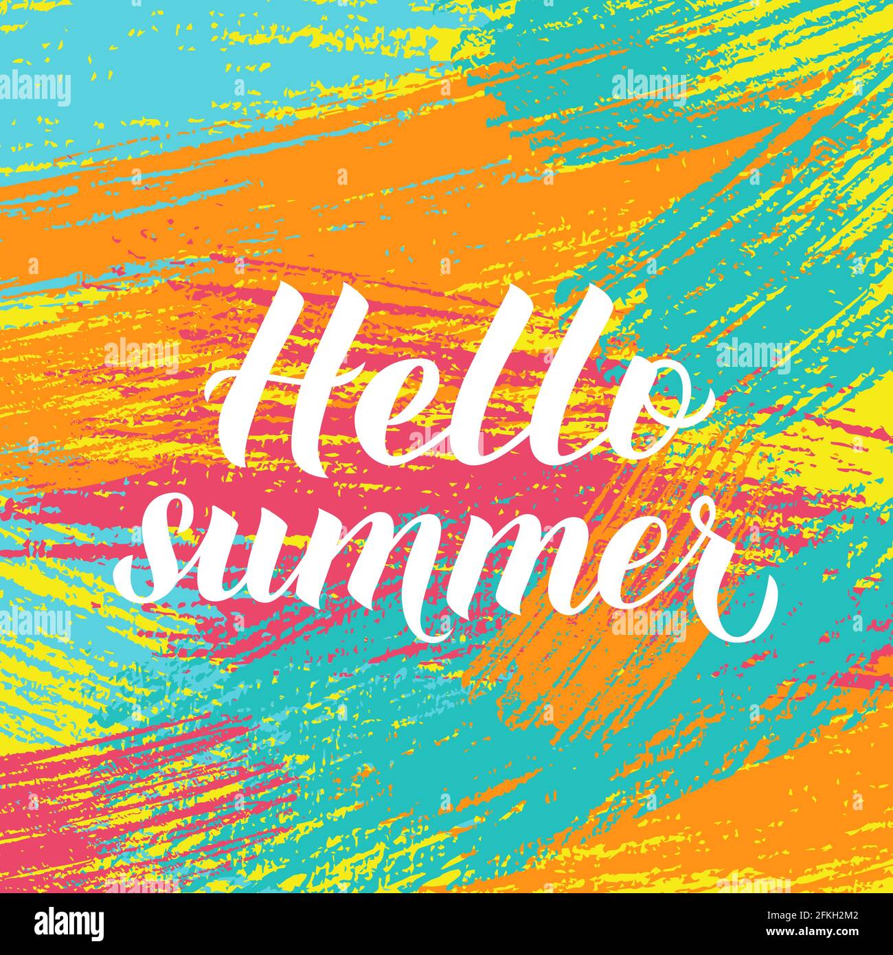 Hello summer calligraphy lettering. Bright colorful brush strokes ...