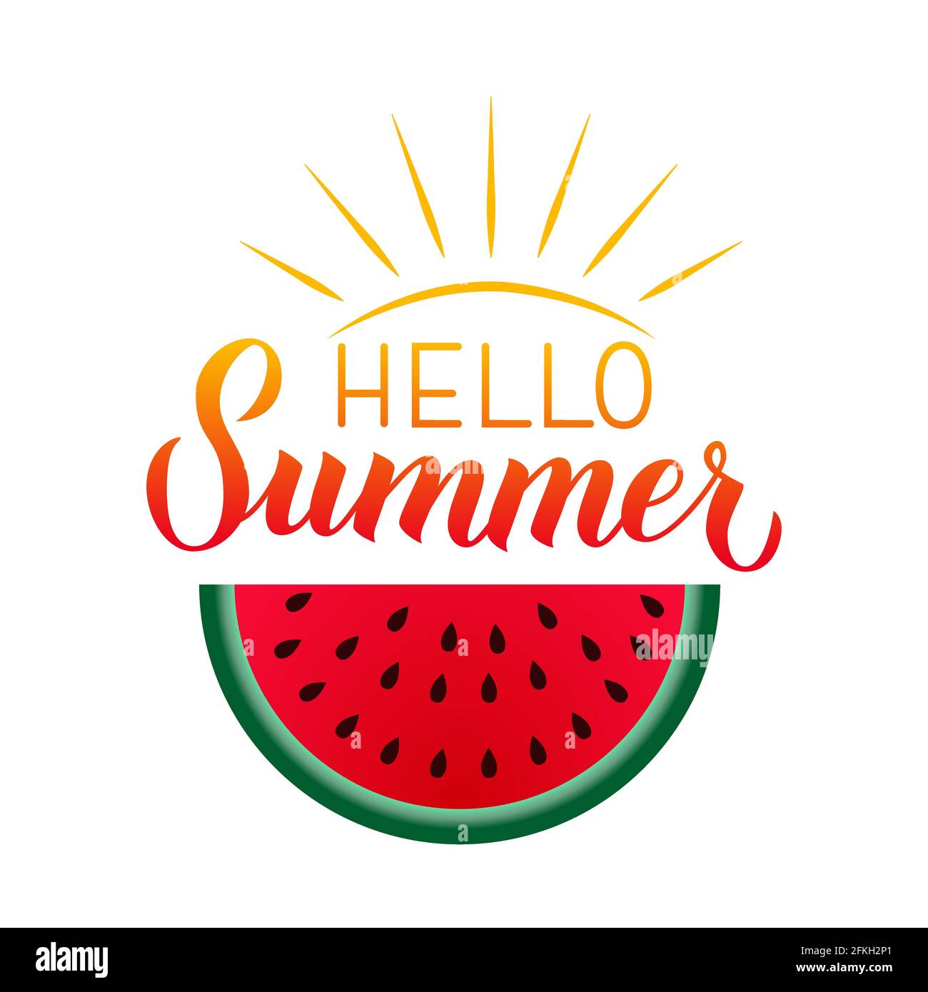 Hello summer calligraphy lettering with watermelon isolated on white ...