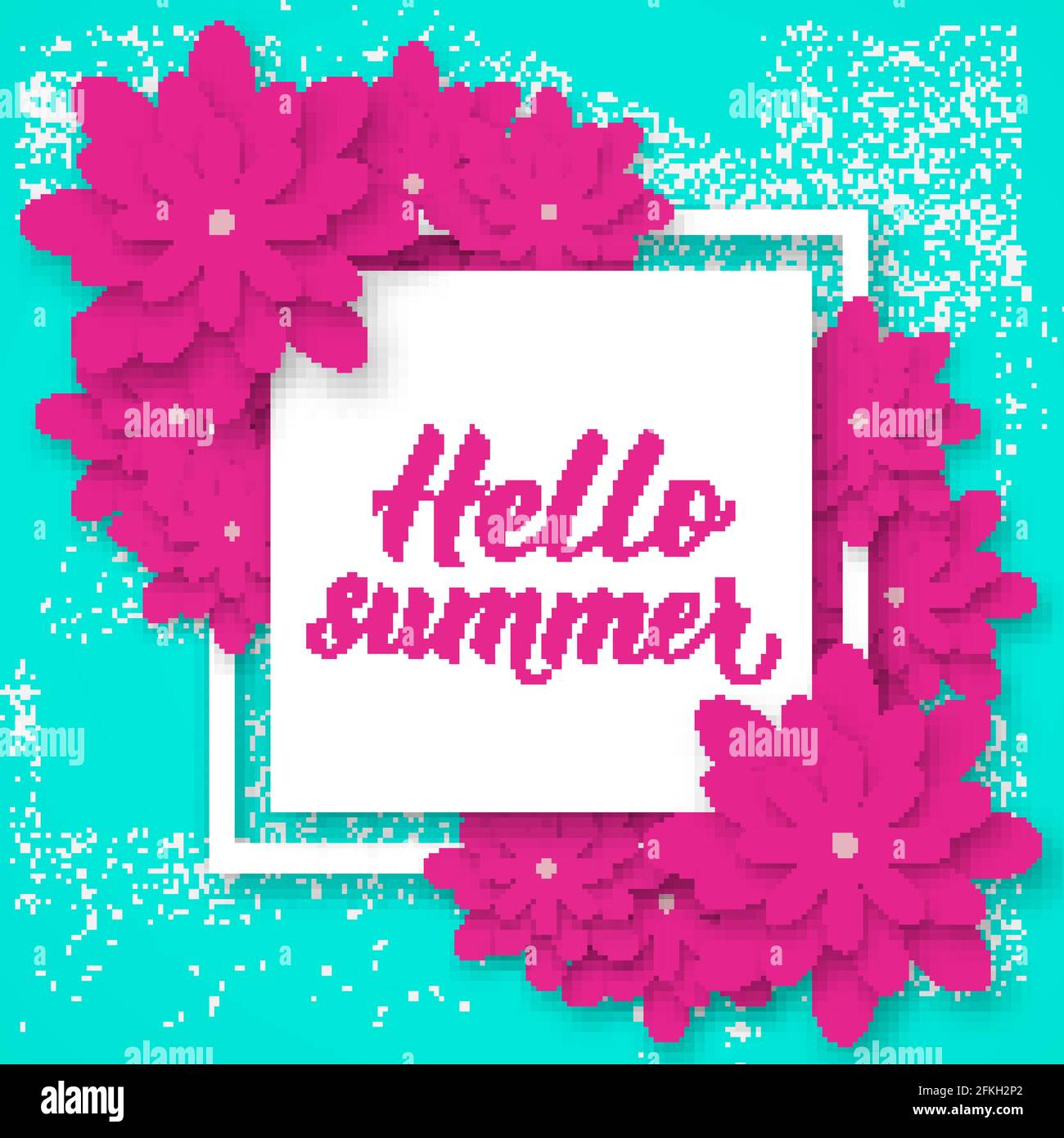 Hello summer calligraphy hand lettering with origami flowers. Paper cut ...