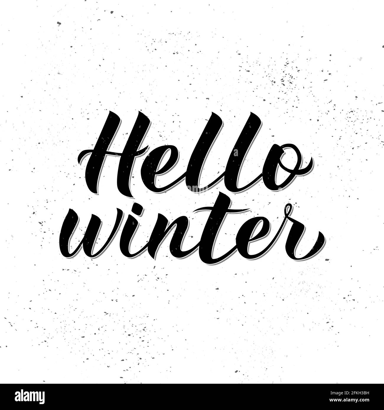 Hello Winter calligraphy lettering on white textured background. Quote ...