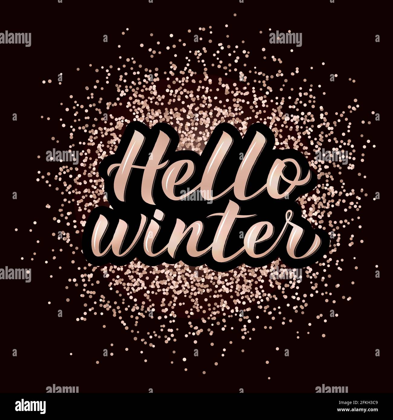 Hello Winter calligraphy lettering on rose gold textured background. 3d ...
