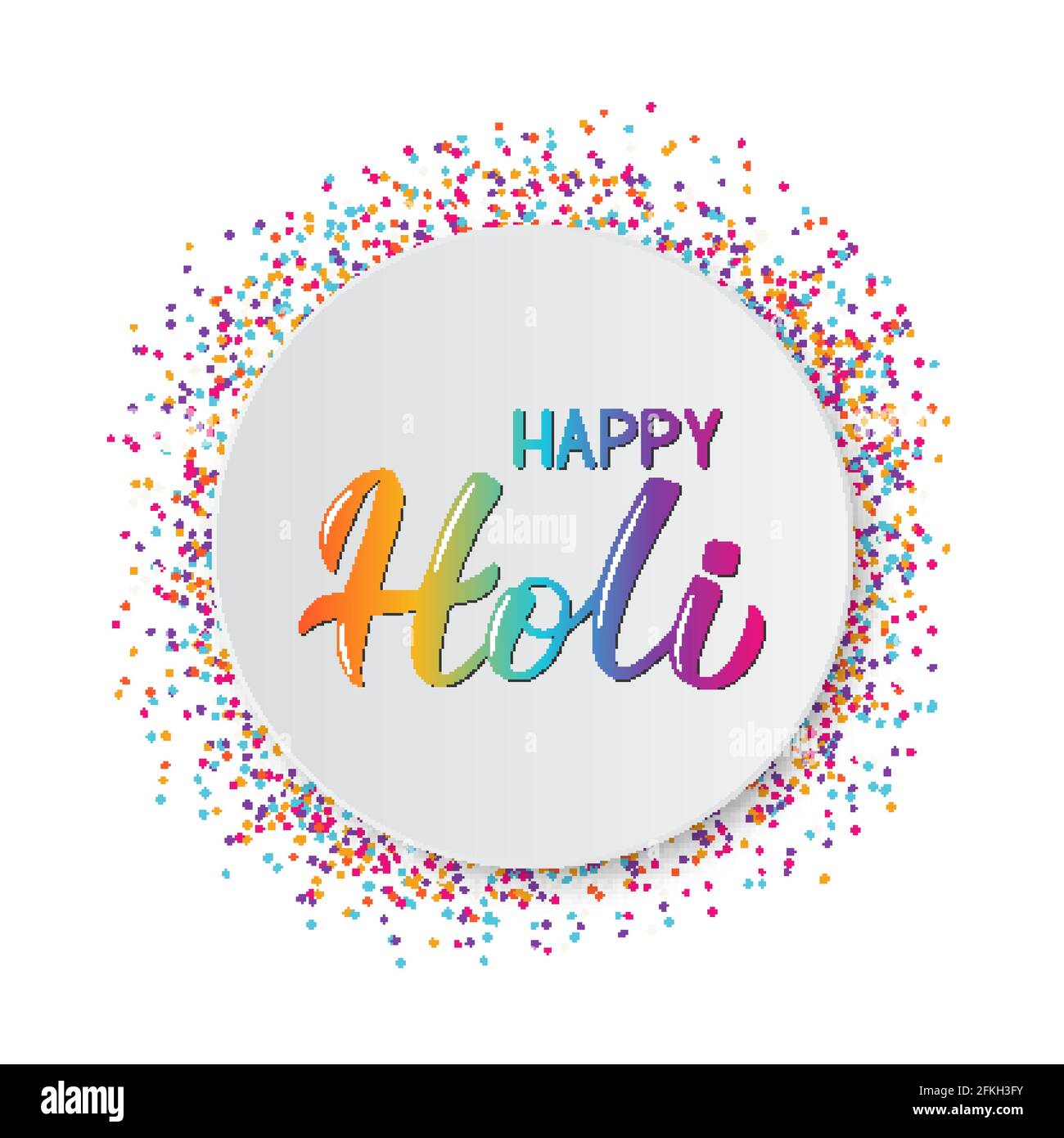 Happy Holi lettering with colorful confetti and paper plate frame ...