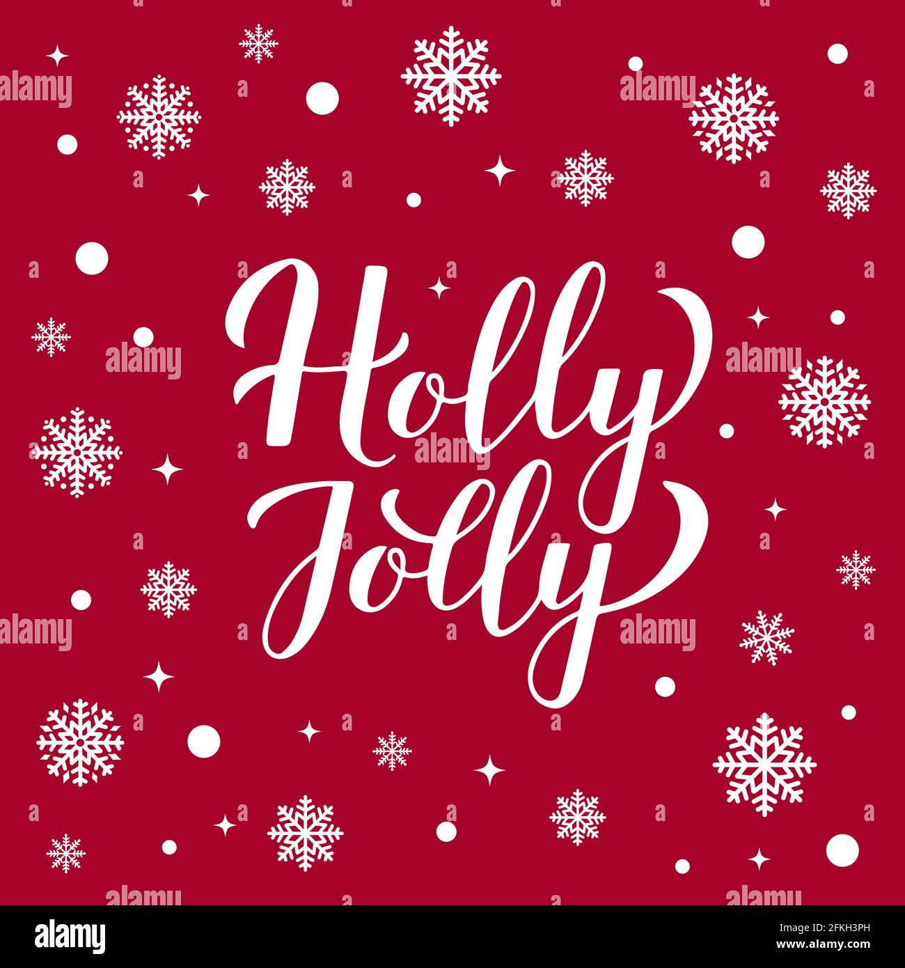 Holly Jolly calligraphy hand lettering with snowflakes on red ...