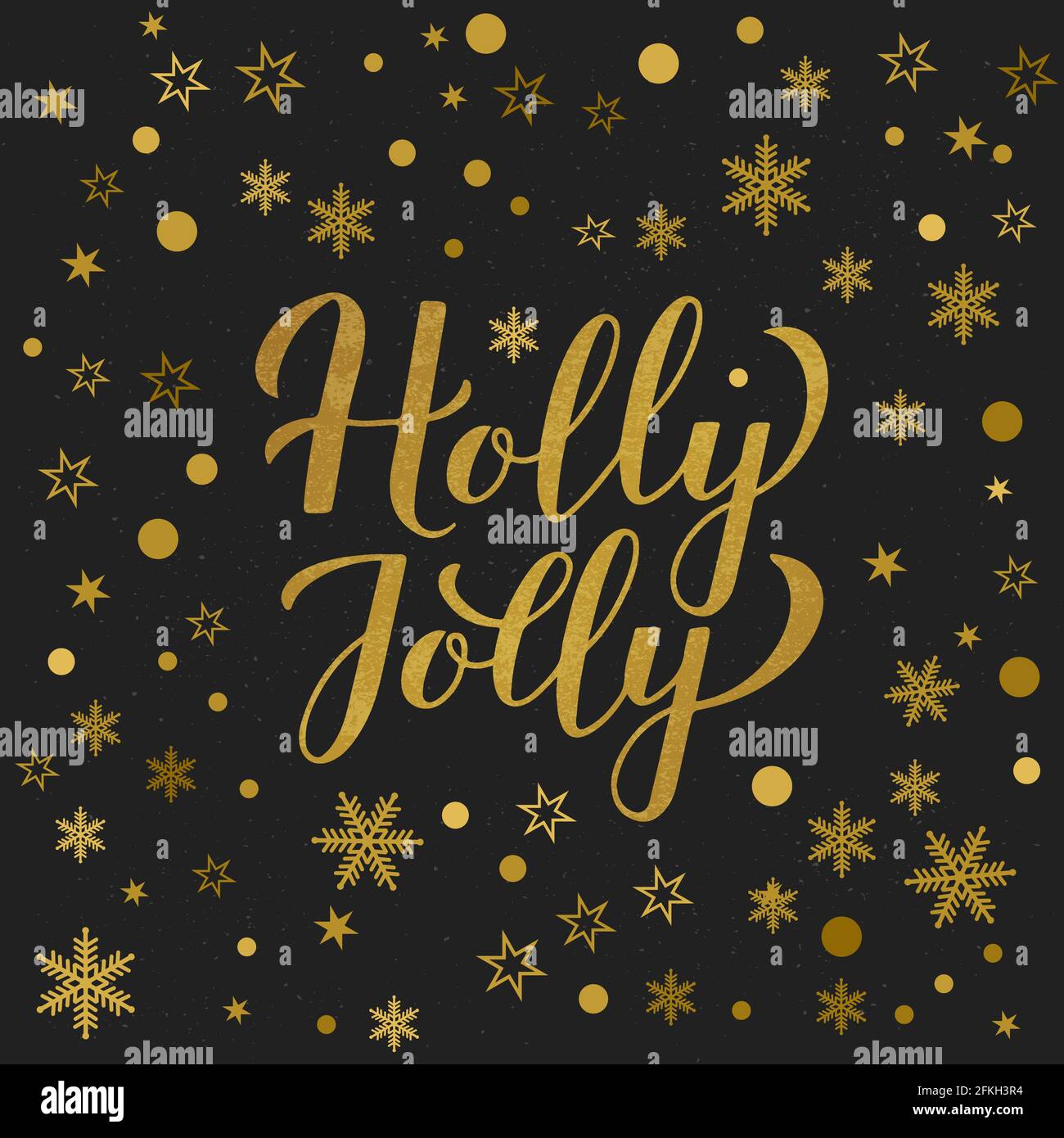 Holly Jolly calligraphy hand lettering with gold snowflakes, stars and ...