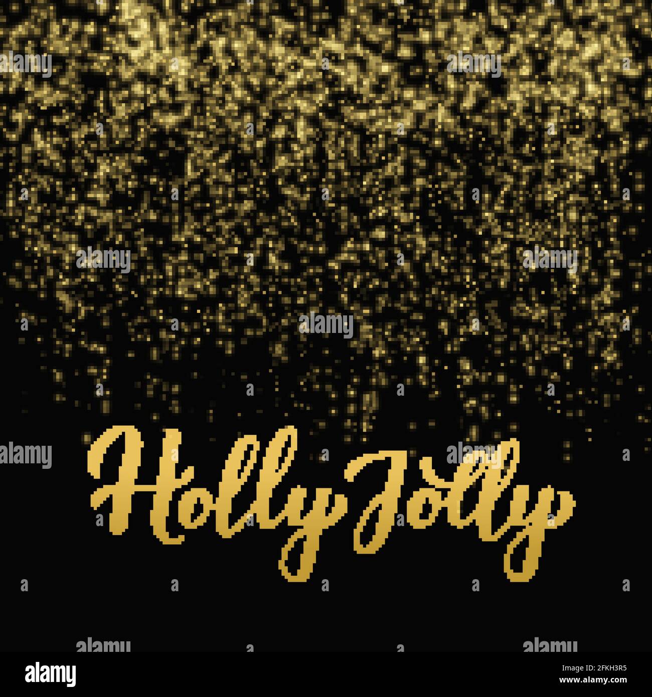 Holly Jolly calligraphy hand lettering on shiny gold sparkles ...