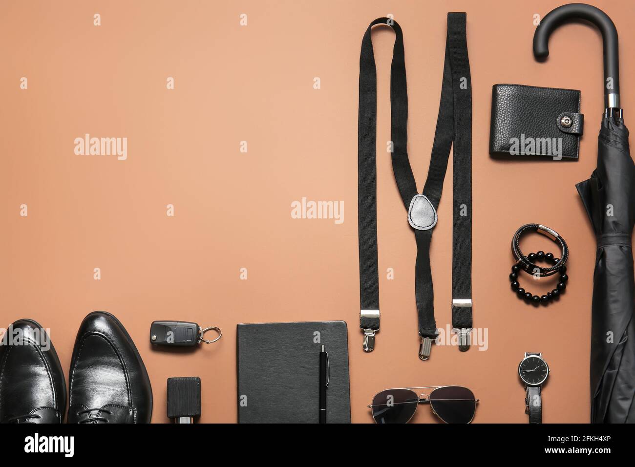 Stylish male accessories on color background Stock Photo - Alamy