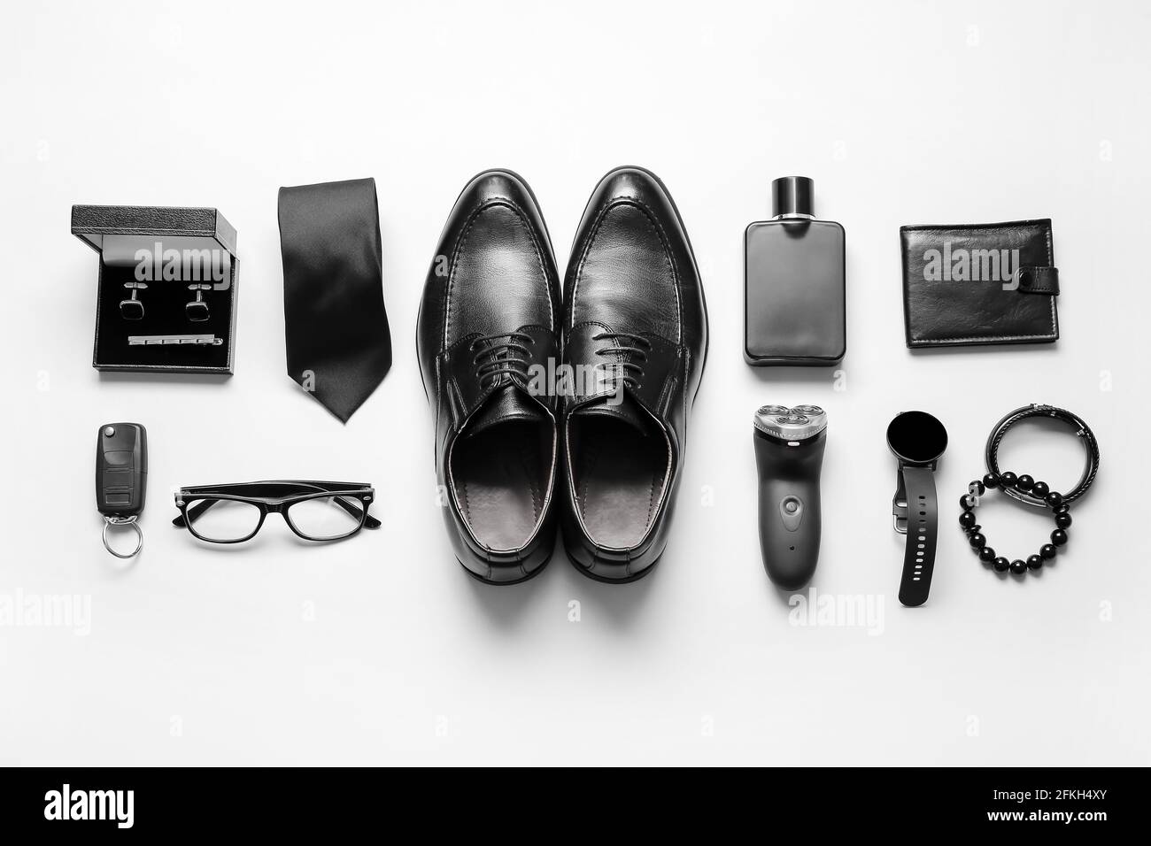 Stylish male accessories on white background Stock Photo - Alamy