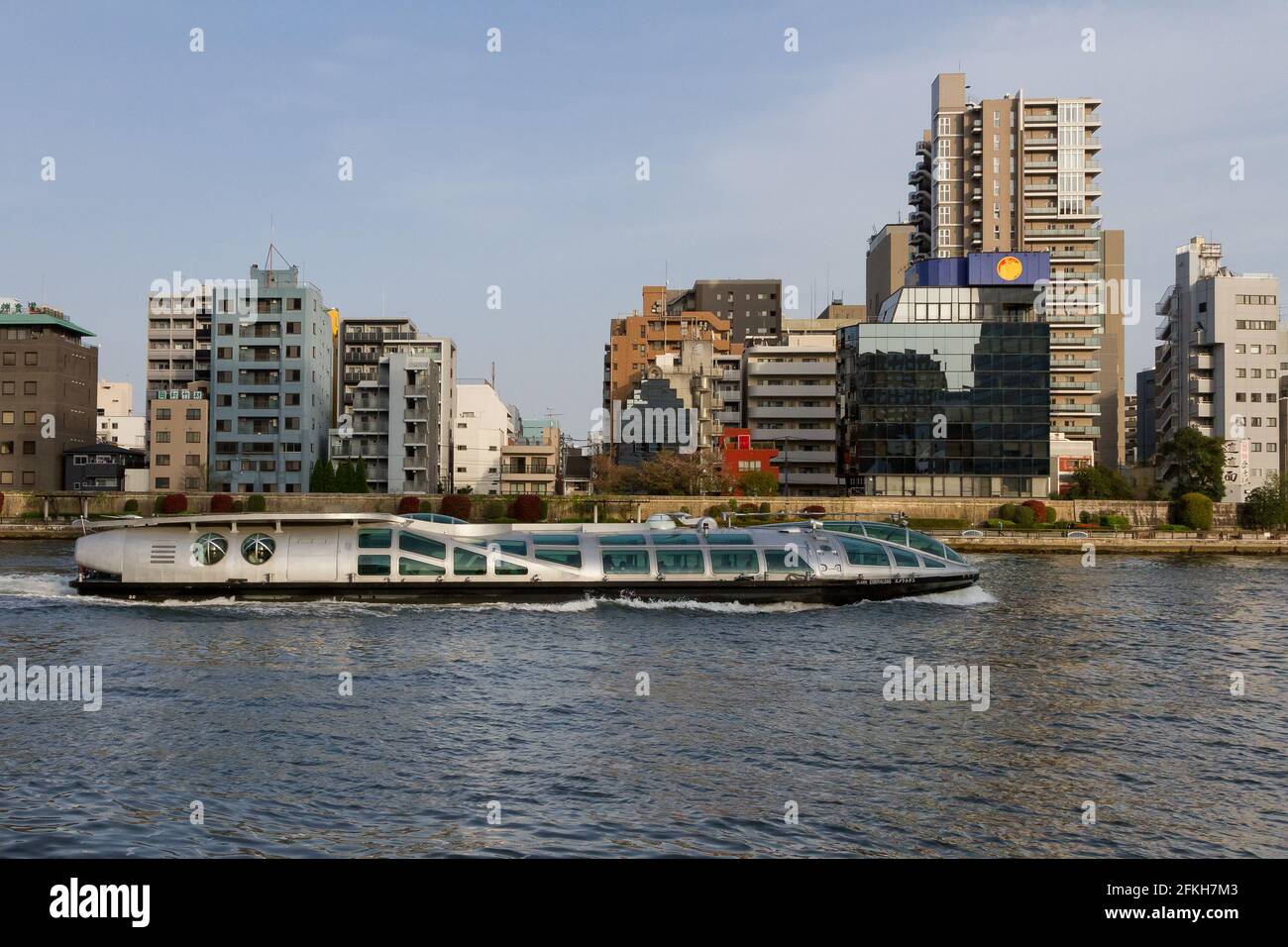 A futuristic Himiko cruise boot on the Sumida River in Tokyo, Japan ...
