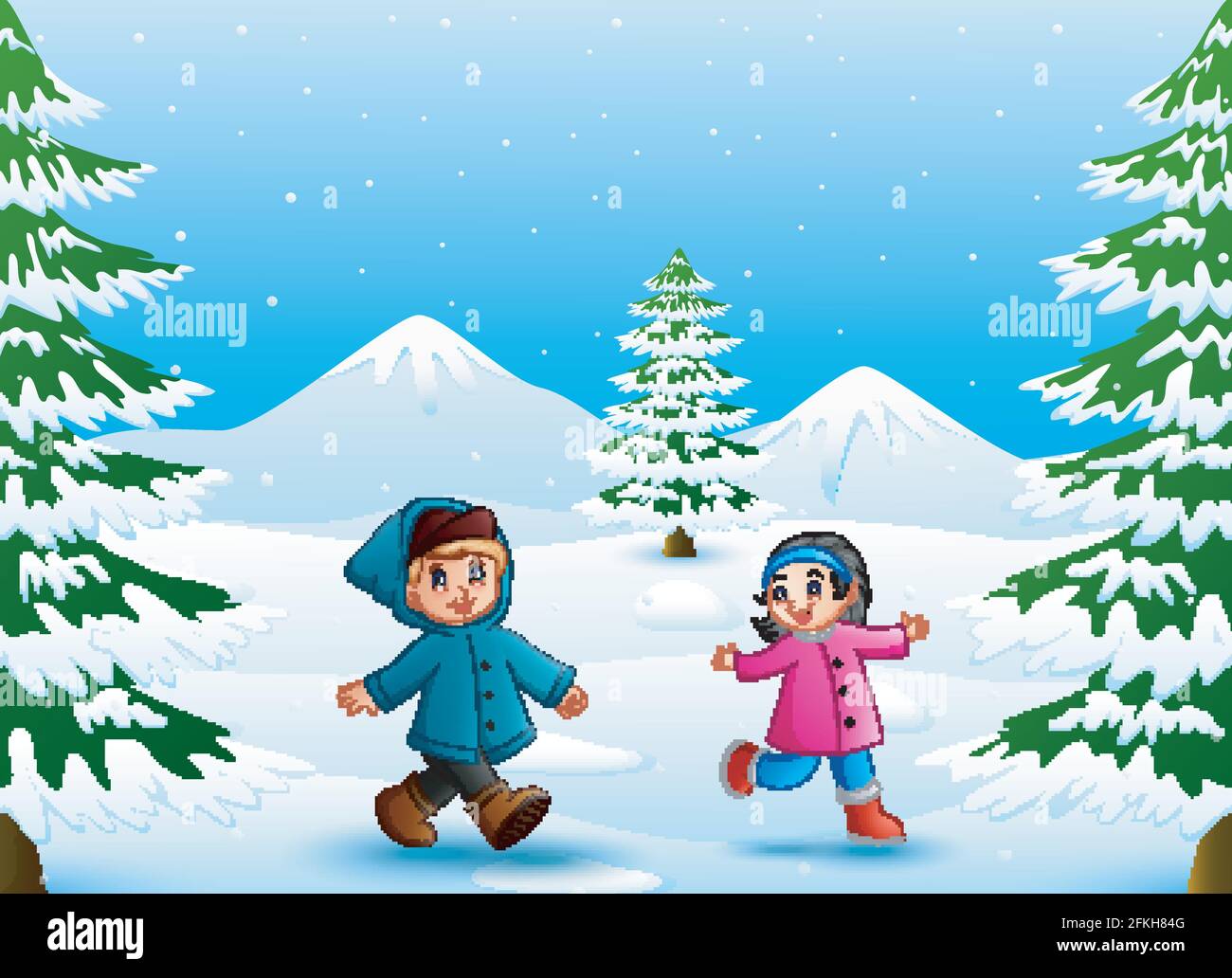 Little girl playing in the snow Stock Vector Images - Alamy