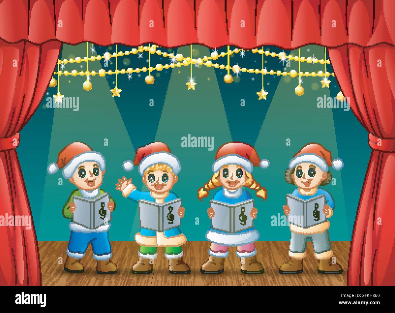 Cartoon children singing christmas carols on the stage Stock Vector ...