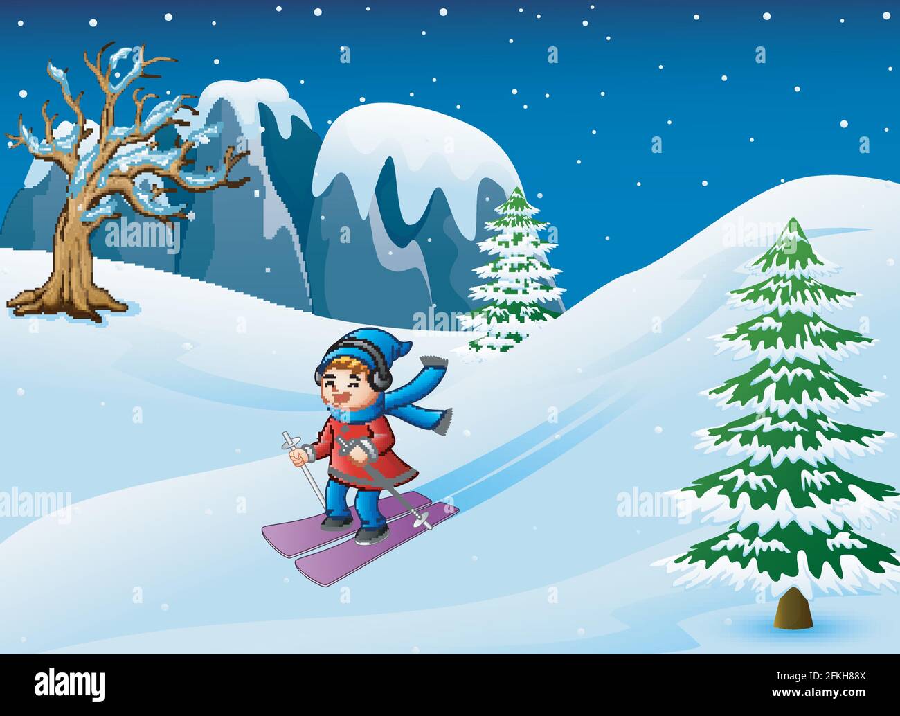 Cartoon skiing girl in snow downhill Stock Vector Image & Art - Alamy