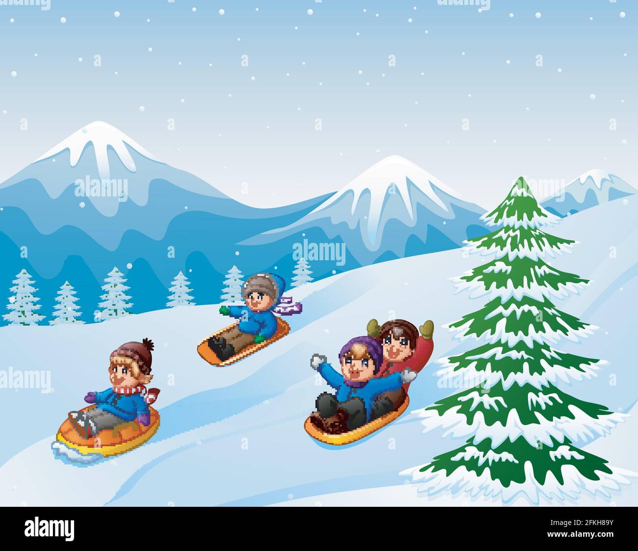 Vector illustration of Children sledding snow downhill Stock Vector Image & Art - Alamy