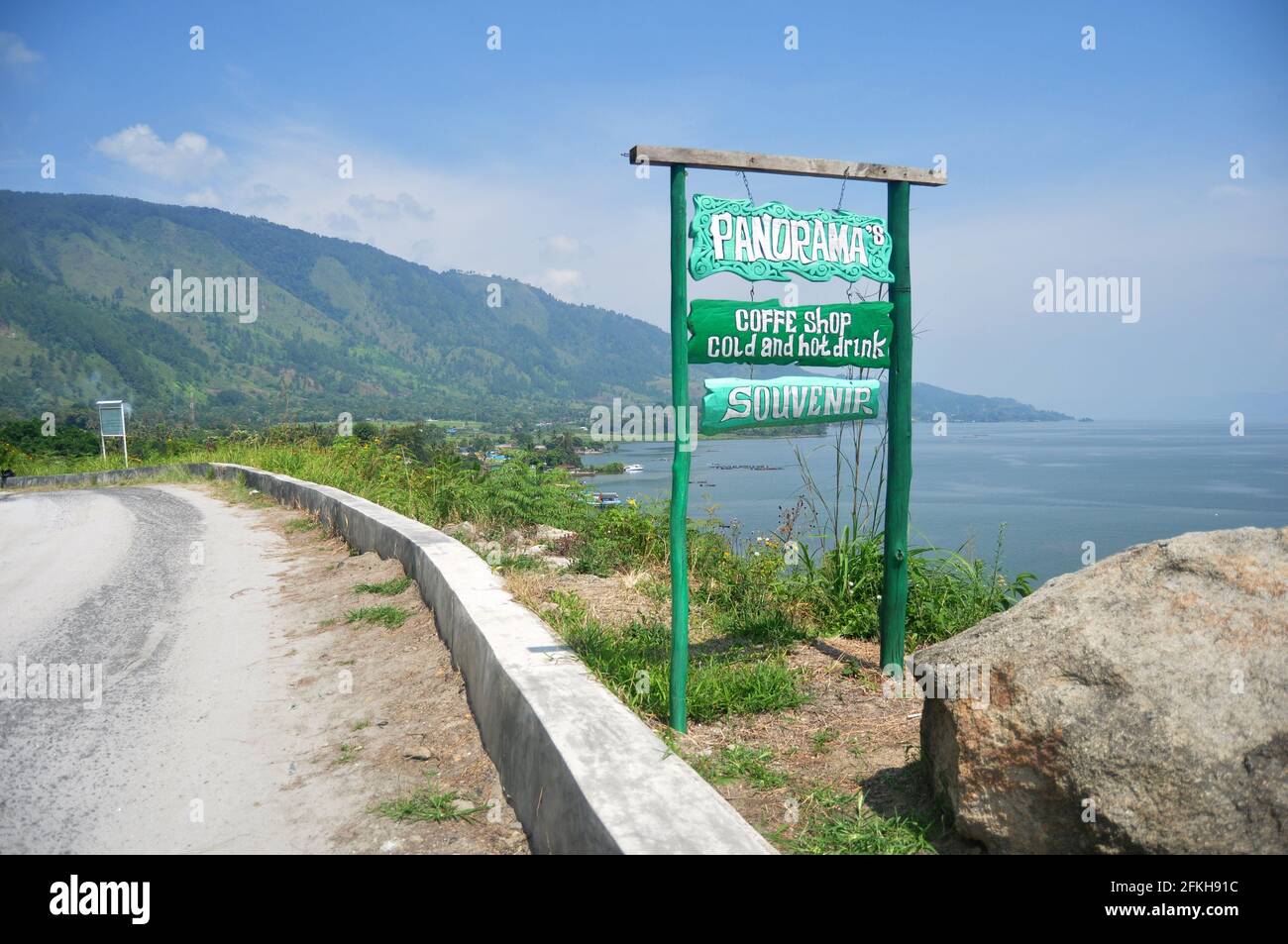 Local street road go to Sipiso Piso mountains beside Danau Toba Lake ...