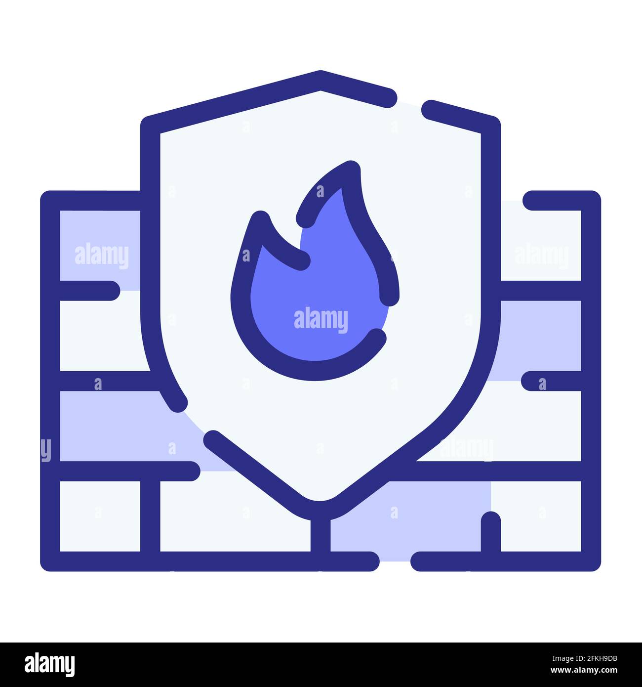 firewall security anti virus protection single isolated icon with dash or dashed line style ...