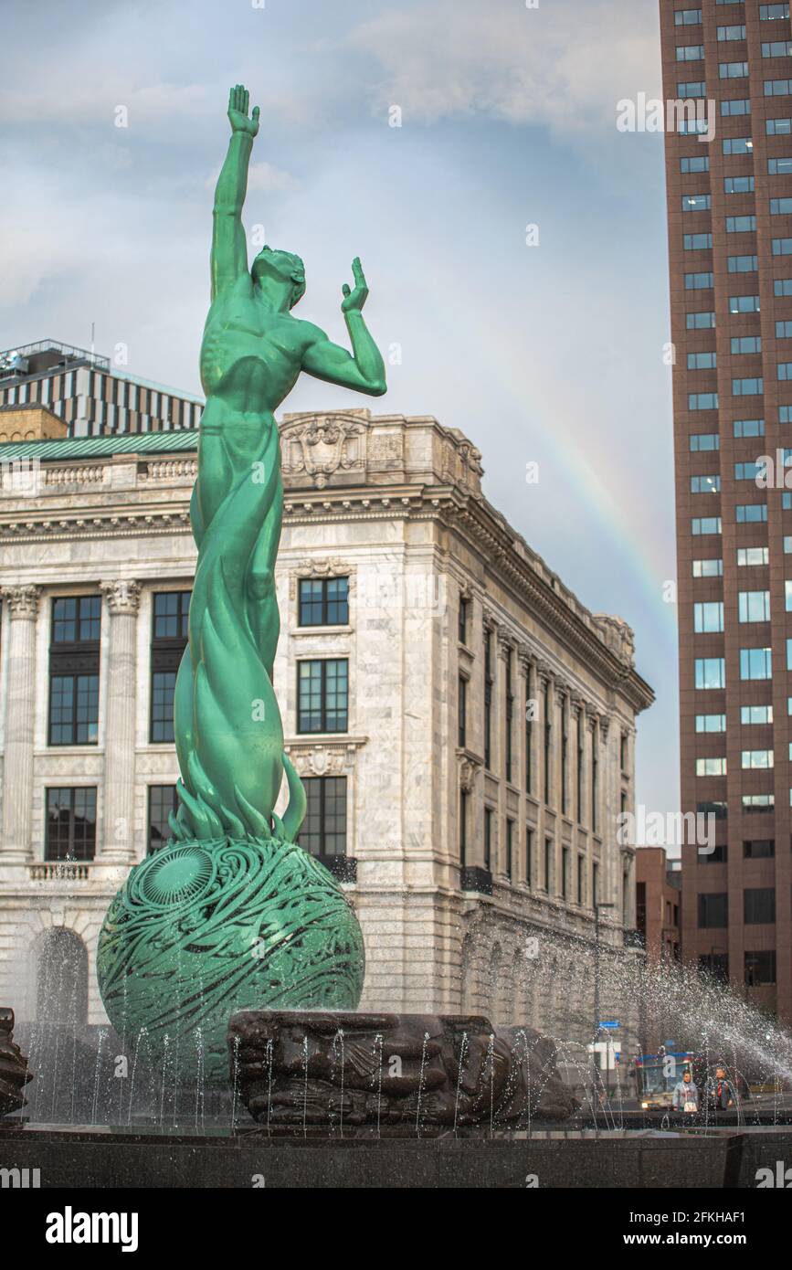 statue of eternal life in cleveland ohio with a rainbow Stock Photo - Alamy