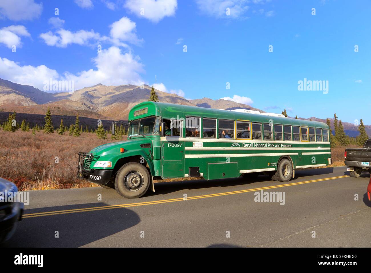 A tour bus in Denali National Park Alaska USA Stock Photo - Alamy