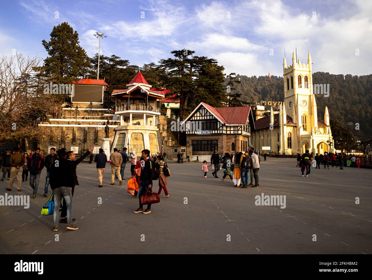 beautiful view of christ church from mall road in shimla.it is the ...