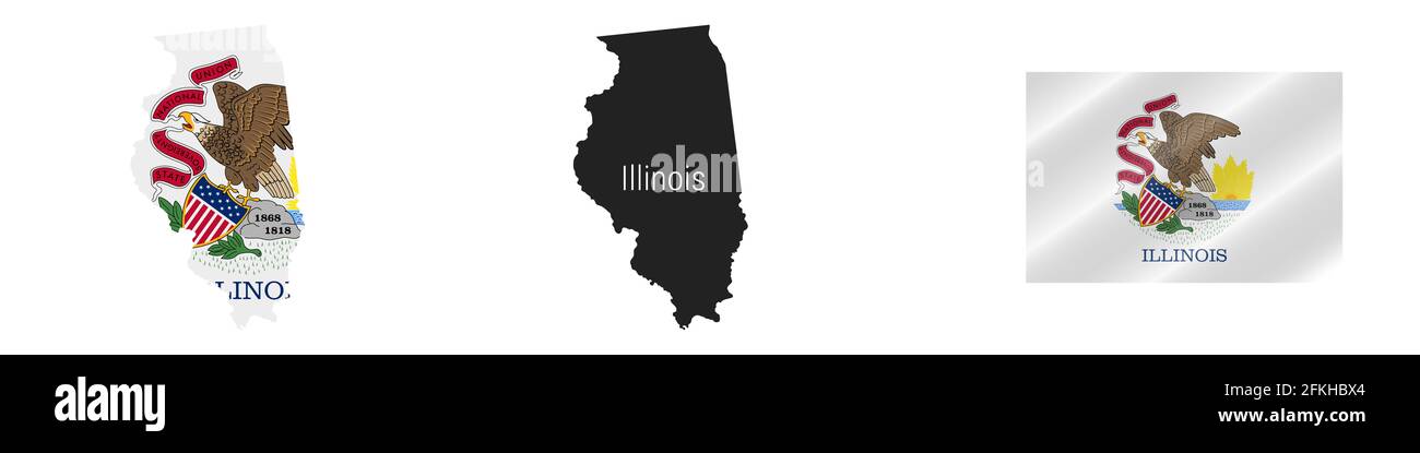 Illinois Us State Map With Masked Flag Detailed Silhouette Waving