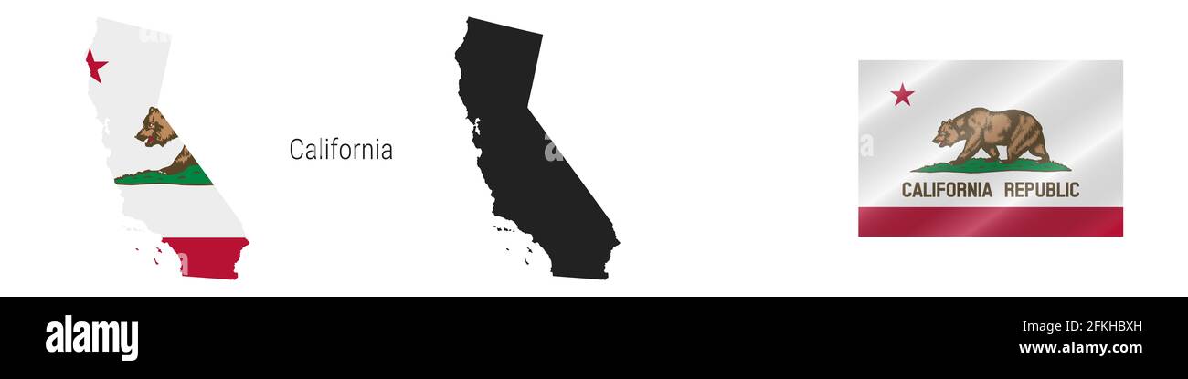 California Us State Map With Masked Flag Detailed Silhouette Waving
