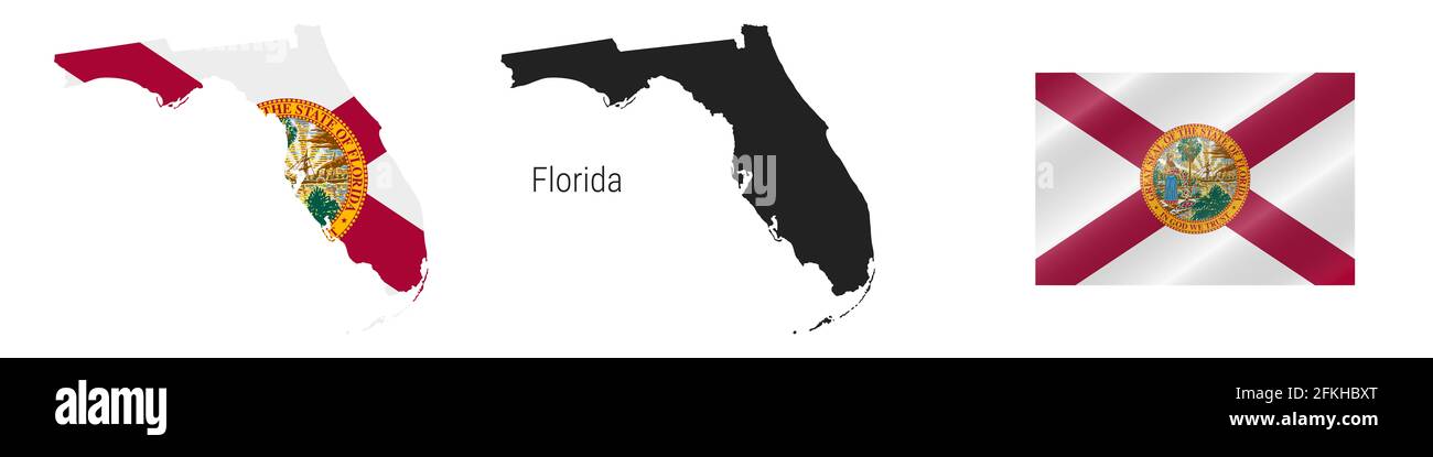 Florida Us State Map With Masked Flag Detailed Silhouette Waving Flag