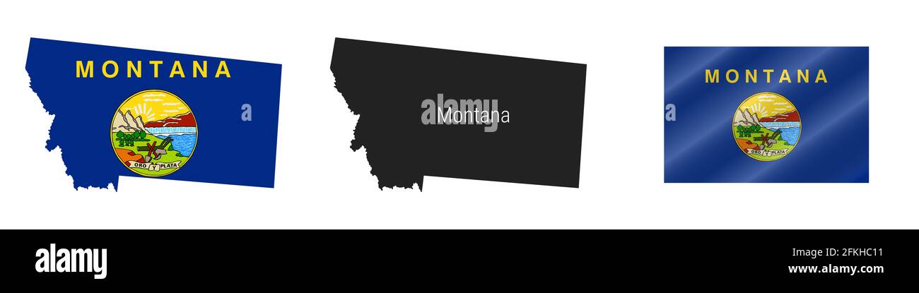 Montana Us State Map With Masked Flag Detailed Silhouette Waving Flag