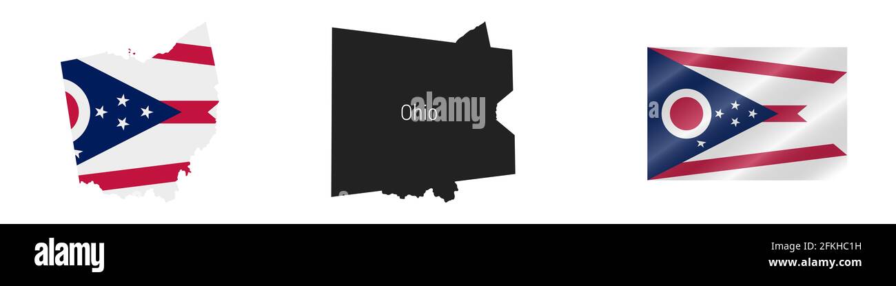 Ohio Us State Map With Masked Flag Detailed Silhouette Waving Flag