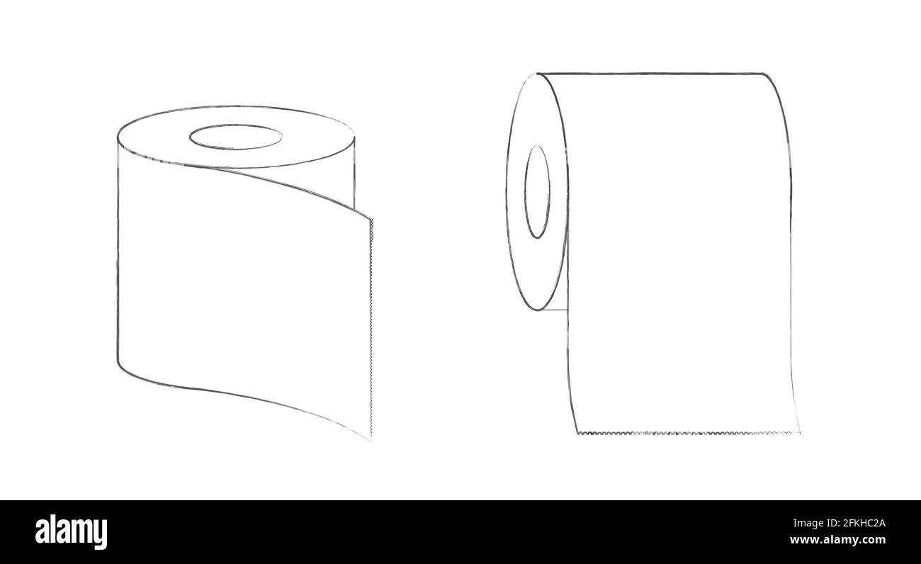 Two rolls of hand drawn toilet paper. Flat illustration isolated on ...