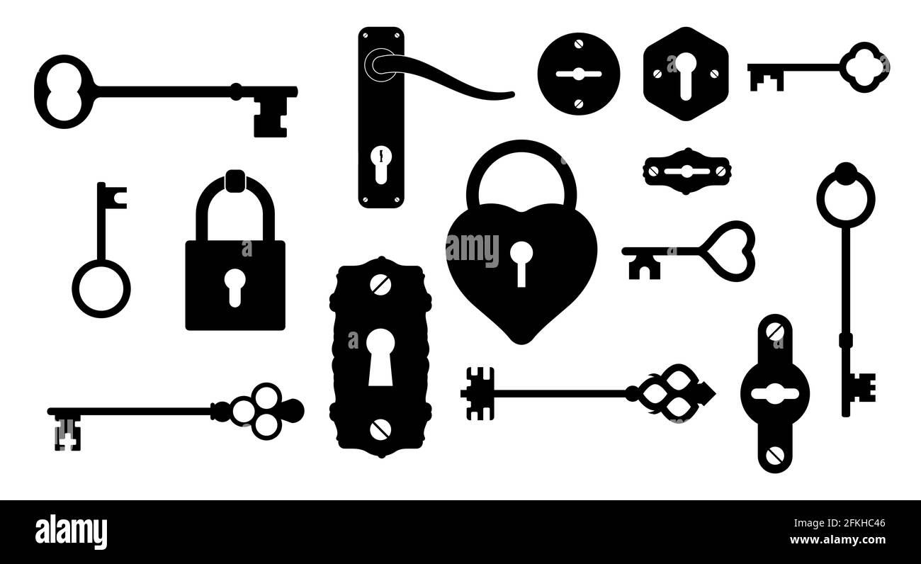 Old vintage keys and locks. Flat style illustration isolated on white ...