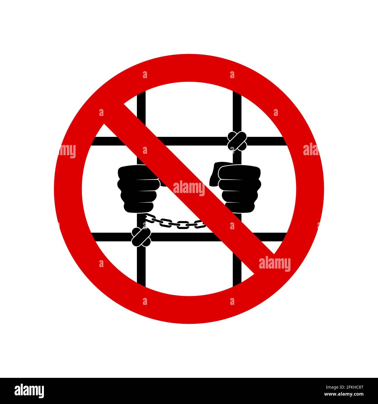 No jail. Freedom for prisoners. Prohibition sign. Forbidden round sign ...
