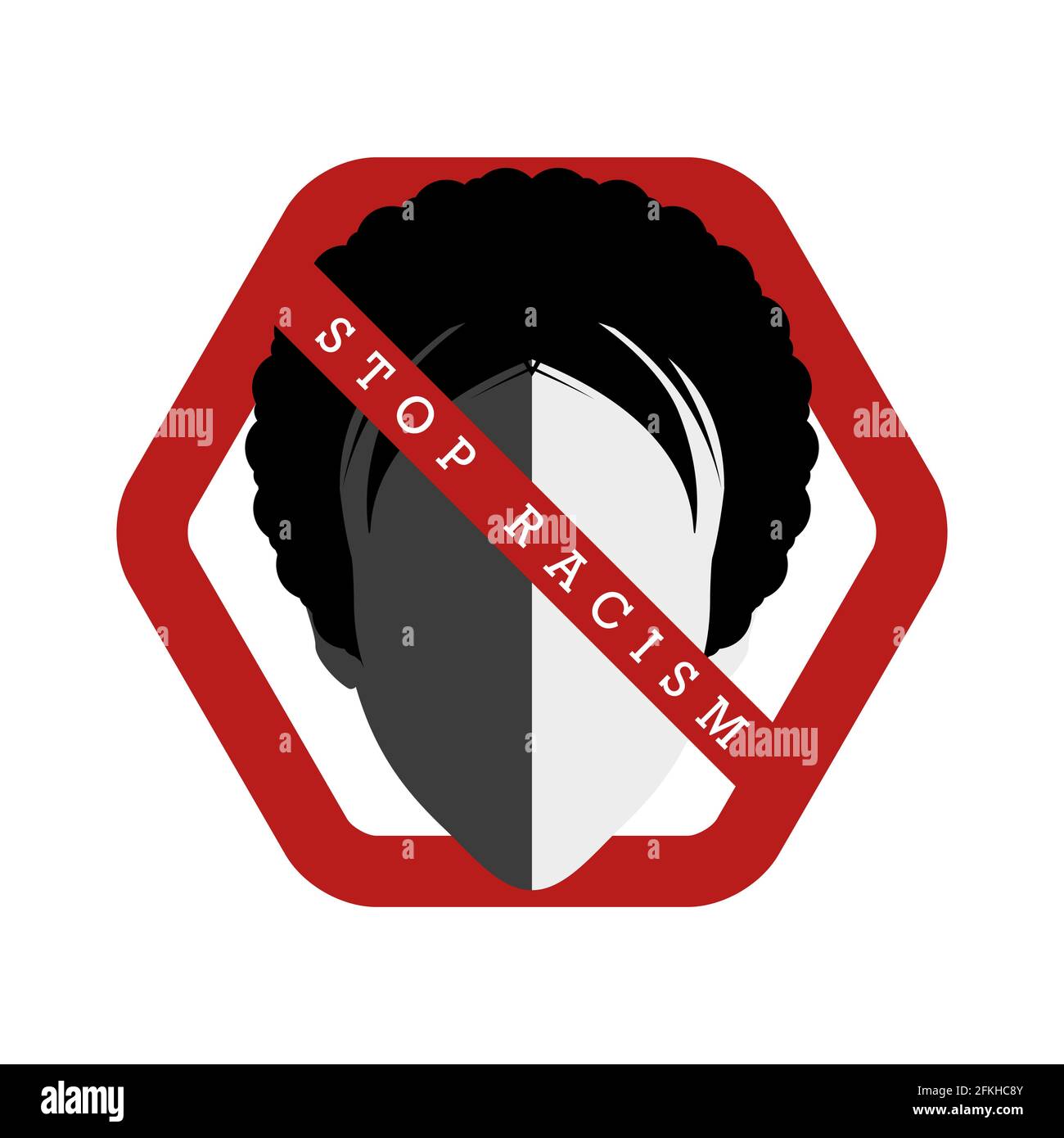 Stop racism prohibition sign. Black and white woman face. Forbidden ...