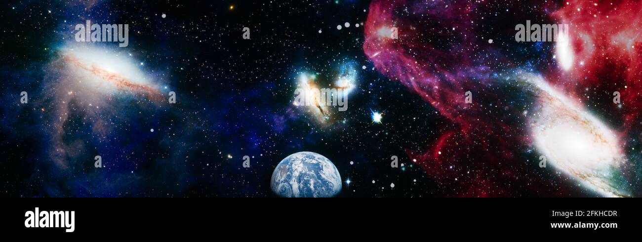 Beautiful Earth . Panoramic view of the Earth, sun, star and galaxy ...