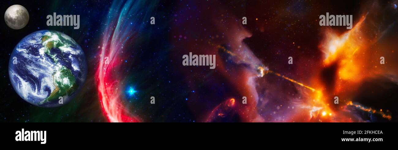 Beautiful Earth . Panoramic view of the Earth, sun, star and galaxy. Sunrise over planet Earth ...