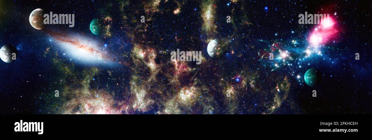 Stars in the galaxy. Panorama. Universe filled with stars, nebula and ...