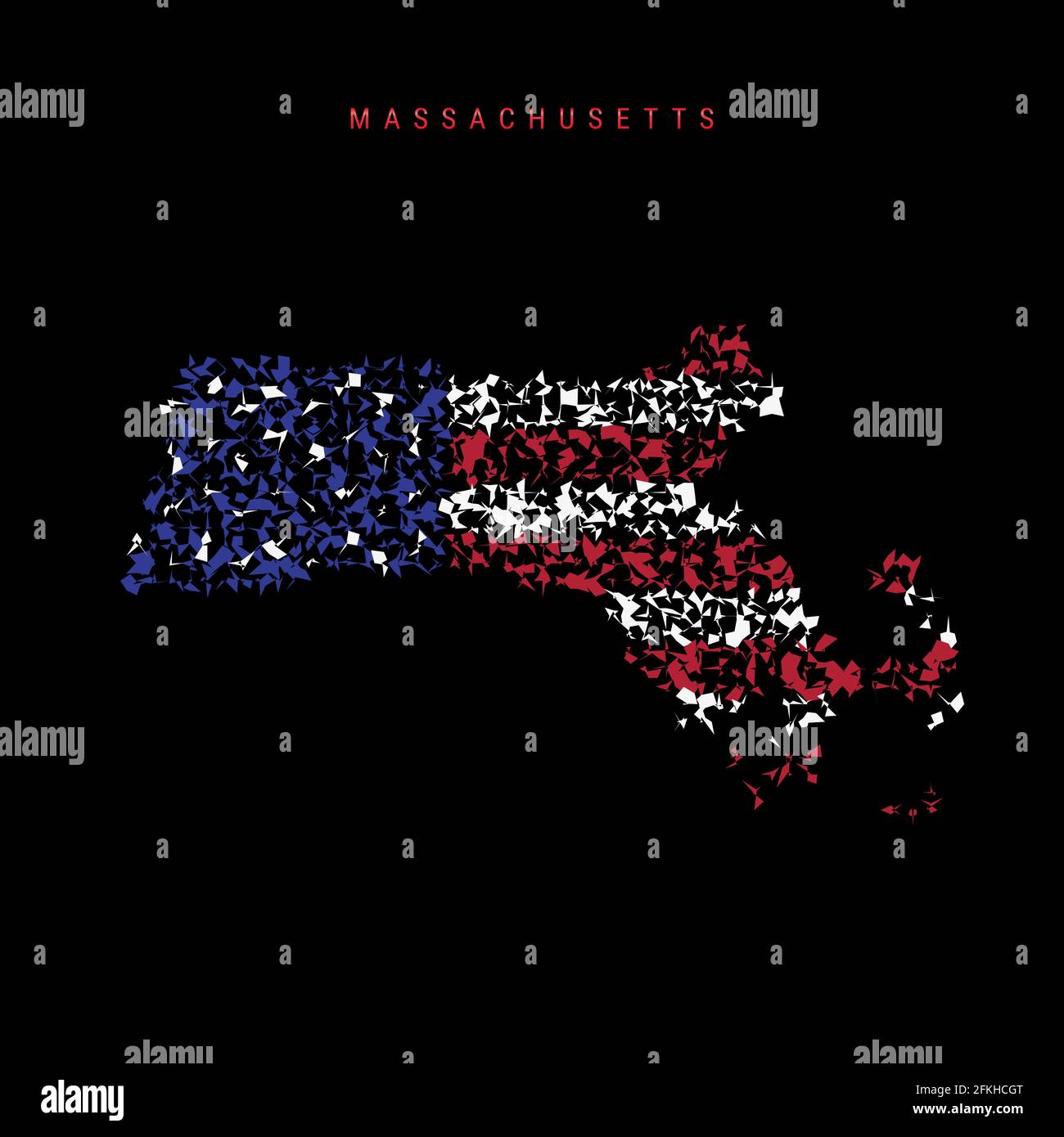 Massachusetts US state flag map, chaotic particles pattern in the ...