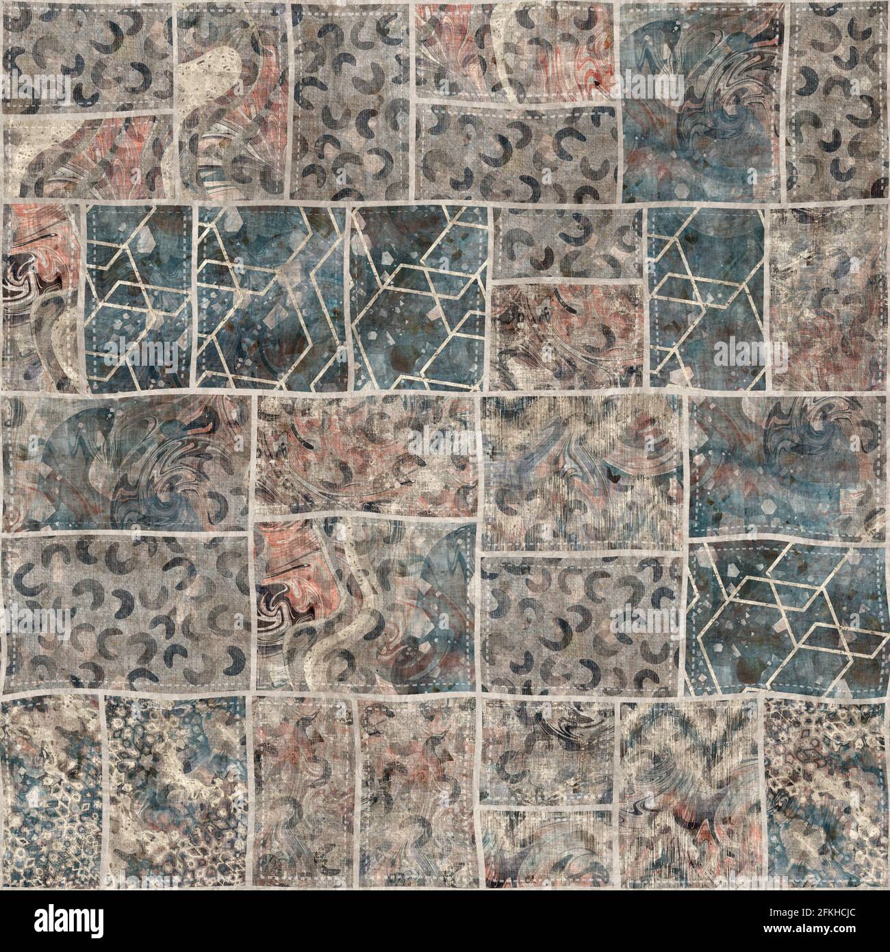 Seamless patchwork collage mix quilt pattern print Stock Photo - Alamy