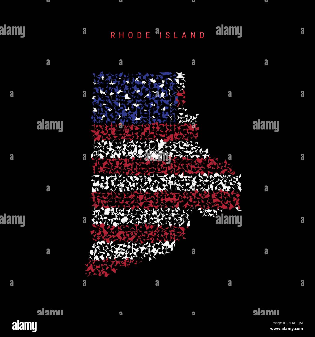 Rhode Island US state flag map, chaotic particles pattern in the colors ...