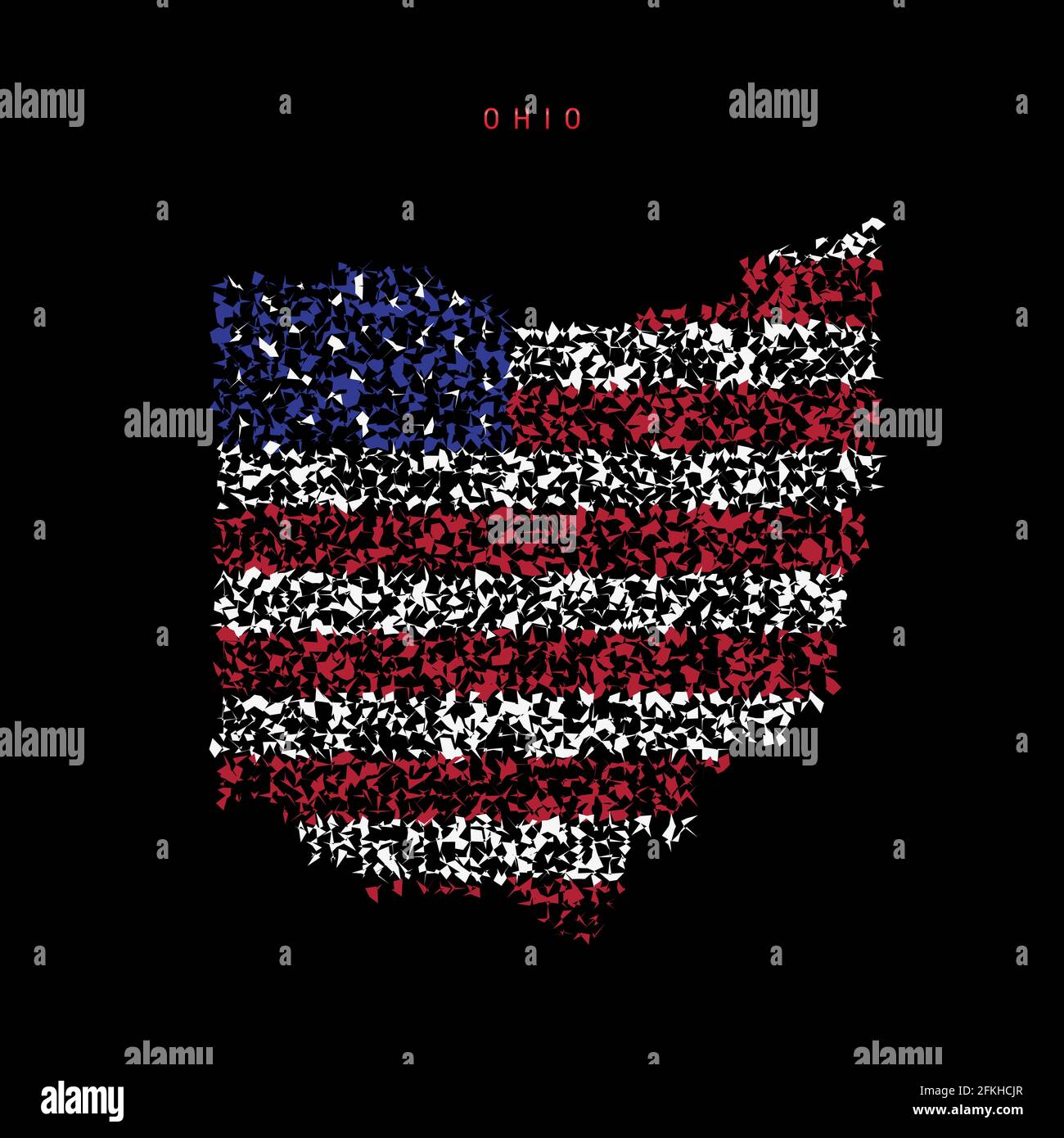 Ohio US state flag map, chaotic particles pattern in the colors of the ...