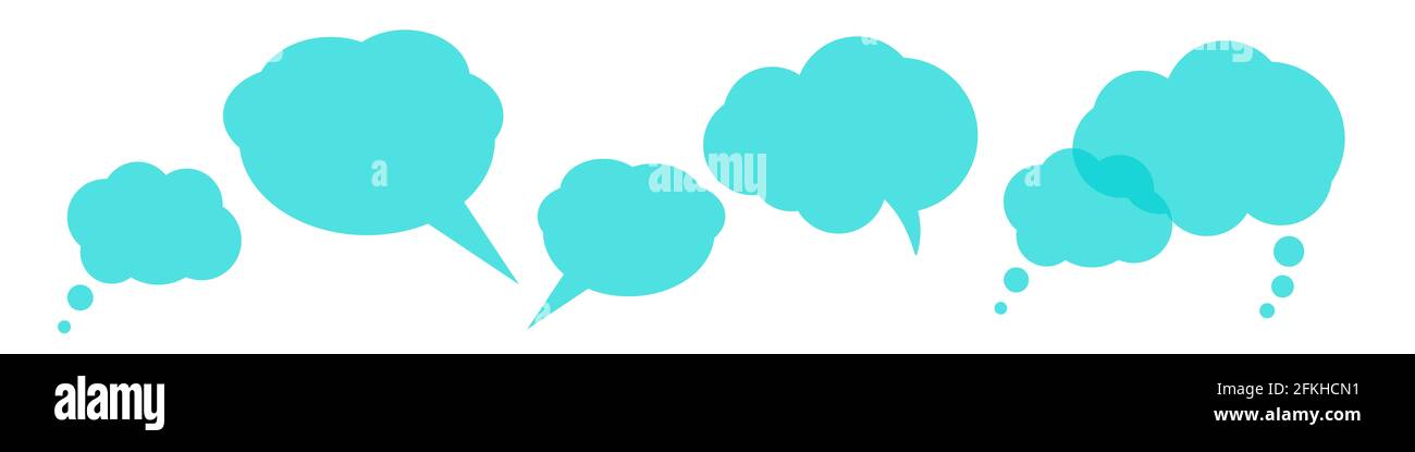 Blue thought cloud bubbles collection. Flat illustration isolated on ...