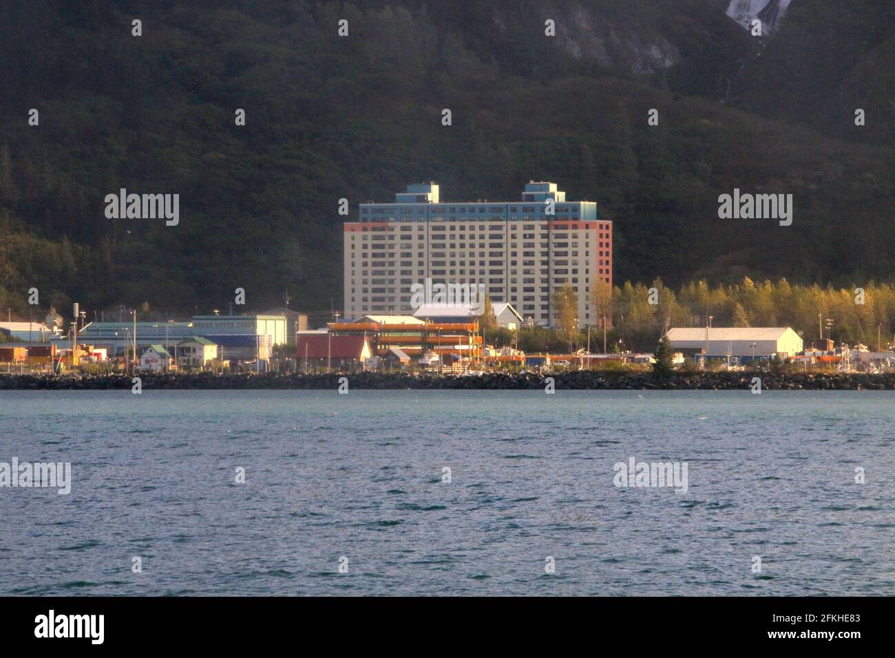 The Begich Towers and town of Whittier Alaska USA Stock Photo - Alamy